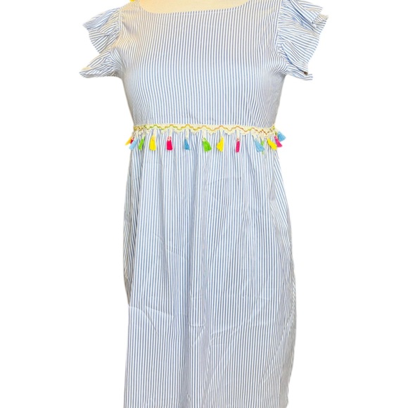SHEIN | Dresses | Shein Blue Striped Midi Dress With Tassel Accents ...